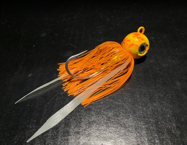 Fluke Flounder Gulp Ball Jigs Marbled Glow Chart Yellow & Blaze Orange ...