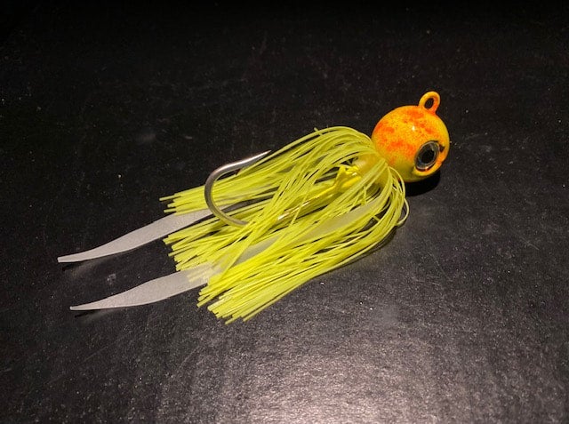 Fluke Flounder Gulp Ball Jigs Marbled Glow Yellow & Blaze Orange with ...