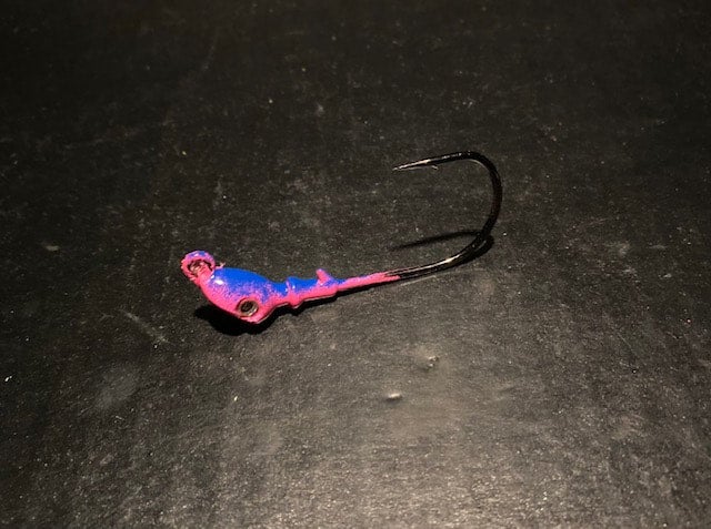 Poison Tail style Jig In Hot Pink & Blue with Mustad Black Nickel Hooks ...
