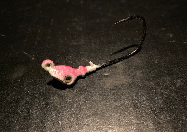 Poison Tail style Jig In Hot Pink & White with Mustad Black Nickel ...