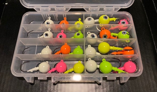 Fluke Flounder Gulp Ball Jig Glow Box 24 Jigs 12 3oz & 12 4oz Cast With ...